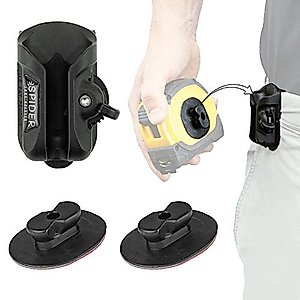 Spider Tool Holster - Tape Measure Set - 1 Tool Holster + 1 Adhesive Tool Tab - Self Locking, Quick Draw Universal Tool Holder for Conveneintly Accessing a Tape Measure, Bit Box, Bottle and More!