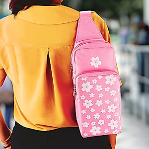 Owngen Cute Travel Bag for Nintendo Switch/ Lite / OLED, Portable Small Sling Crossbody Shoulder Carrying Storage Backpack for NS Consolo, Charging Dock, Joy-Cons, Accessories for Men, Women (Pink)