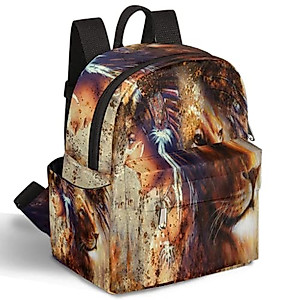 Vintage Indian Woman Lion Mini Backpack for Women, Small Fashion Backpack Purse Travel Casual Lightweight Daypack