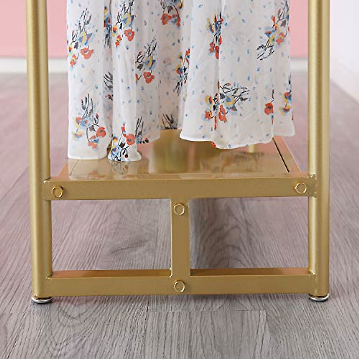HOMEKAYT Gold Clothing Rack Modern Boutique Display Rack with 2-Tier Shelf Full Metal Garment Rack Multiple Uses Hanging Rack for Home and Retail (47.2’’L)