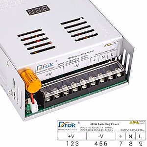 DROK 48V Power Supply, AC 110V/220V to DC 0-48V 10A 480W Buck Converter, Adjustable Variable LED Adapter Regulated 5V 12V 24V 30V 36V 48V Volt Voltage Transformer 10A Amp Charger for Lab CCTV