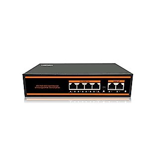 6 Port PoE Switch (4 * 100Mbps PoE Port+2 * 100Mbps Uplink Port),78W,802.3af/at,VLAN,Metal Fanless,Unmanaged Plug and Play