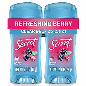 Secret Fresh Antiperspirant Deodorant for Women, 72hr Breathable Sweat & Odor Protection, Instant Freshness & Gentle, PH Balancing Minerals, Clear Gel, Refreshing Berry Scent, 2.6 oz (Pack of 2)
