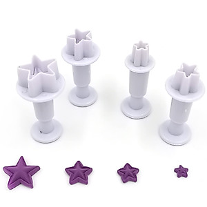 Gobaker 3D Star Fondant Plunger Cutter Set Sugarcraft Cake Cookies Cupcake Decorating Tool DIY Mold,Mini,4-Pack