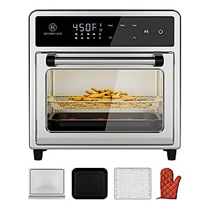 Air Fryer Toaster Oven Combo,10-in-1 12.6QT Compact Countertop Oven,9 Touch Screen Presets & 1 DIY Function,Easy Digital Controls,4 Accessories Included,Stainless Steel,Kitchen Elite