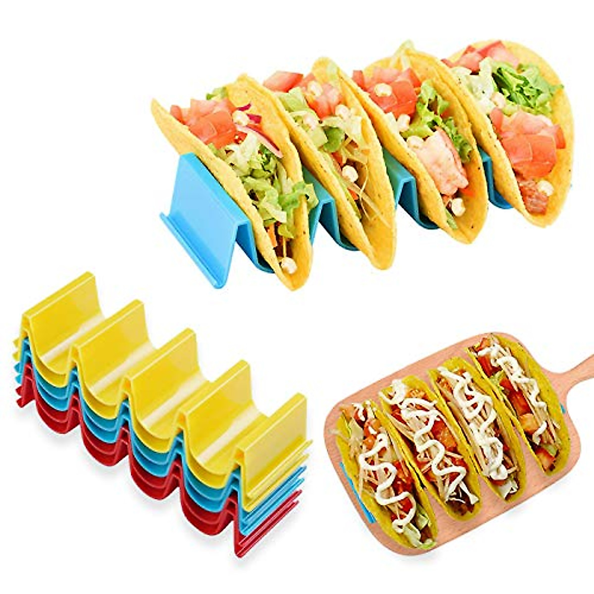 Taco Holder, Taco Holder Stand Set of 6, PP Health Material Taco Rack, Good Holder Stand on Table, Hold 4 Hard or Soft Shell Taco, Safe for Baking as Truck Tray