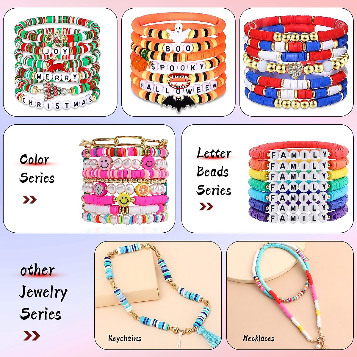 4500pcs White Clay Beads Kit for Bracelet Making Including 6mm Flat Polymer Clay Heishi Beads and Gold Bead Pearls Spacers Letter Beads for Jewelry Necklace Making