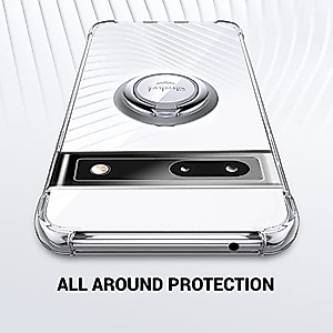 Silverback for Pixel 6A Case Clear with Ring Kickstand, Protective Soft TPU Shock -Absorbing Bumper Shockproof Phone Case for Google Pixel 6A 5G (2022) -Clear