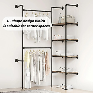 Woskar Industrial Pipe Clothing Rack, Hanging Rods Clothes Rack with Shelves, Clothes Rack for Wardrobe, Corner Closet System for Walk in Closets, Heavy Duty Hanging Clothes Rackk