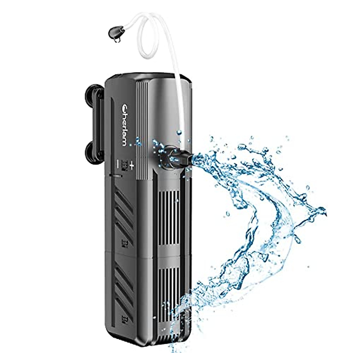 CHERLAM Submersible Aquarium Filter, 12W Internal Aquarium Filter, Adjustable Fish Tank Filter with Biological Filtration 320 GPH Water Pump for 50-150 Gal Fish Tank, Pond