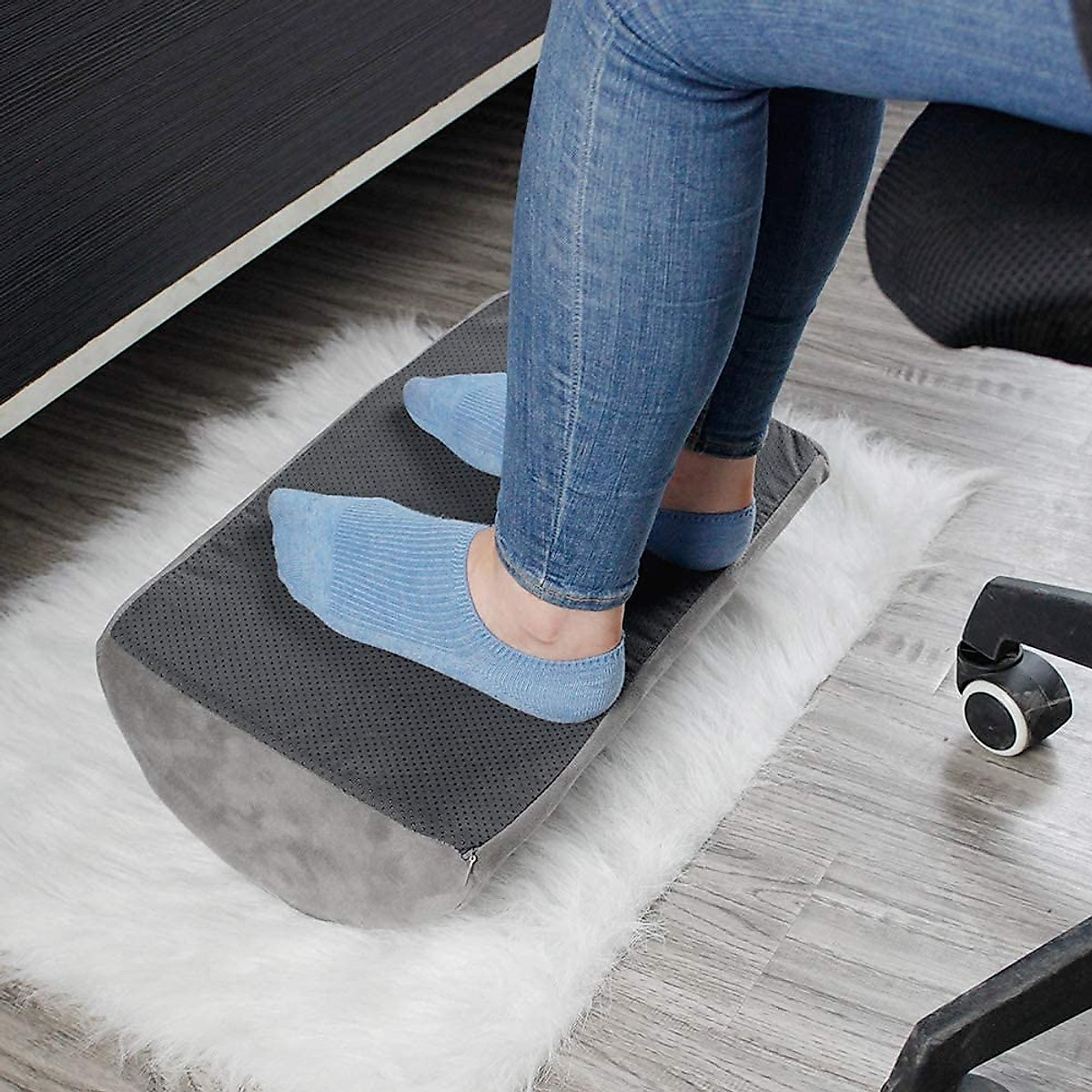 Footrest for Under Desk with Non-Slip Massaging Micro Beads Base Firm Foam Half-Cylinder Ergonomic Footstool for Home Office Desk Airplane Travel (Black B)