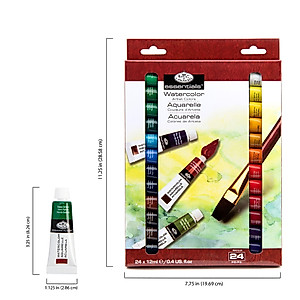 Royal & Langnickel WAT24 Watercolor Artist Tube Paint, 12ml, Pack of 24 colors