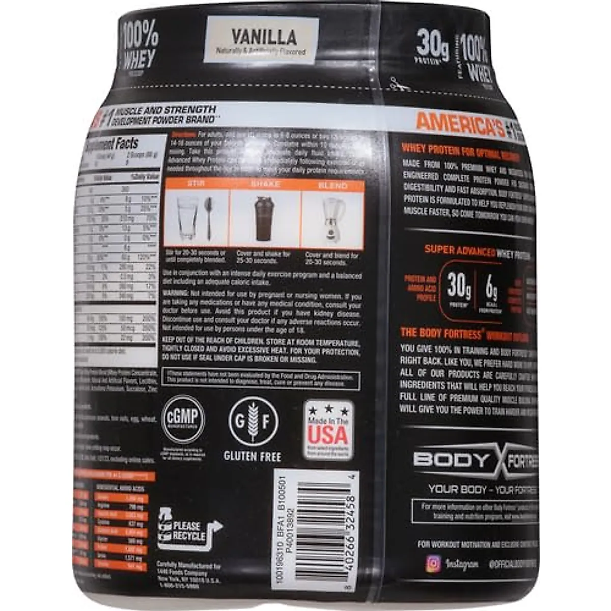 Body Fortress Super Advanced Whey Protein Powder, Vanilla, Immune Support (1), Vitamins C & D Plus Zinc, 1.74 lbs