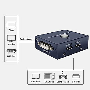 BolAAzuL DVI Switch Splitter Bi-Directional DVI Splitter 2X1 or 1X2, DVI Switcher 2 in 1 Out DVI Splitter 1 in 2 Out 4K(3840 x 2160)@30Hz DVI Selector Switch Box for PC Laptop Monitor LCD HDTV