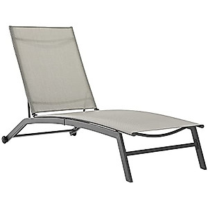 Crosley Furniture CO6310MB-LG Weaver Outdoor Sling Chaise Lounge, Matte Black/Light Gray