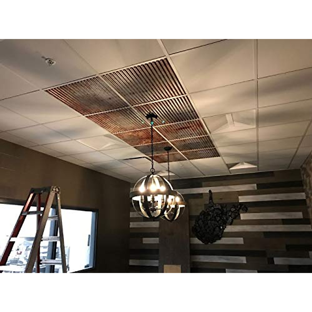 From Plain To Beautiful In Hours 261 Ridged Metal PVC 2' x 4' Lay-in Ceiling Tile (Covers / 8 sq.ft), Old Tin Roof, 1 Piece