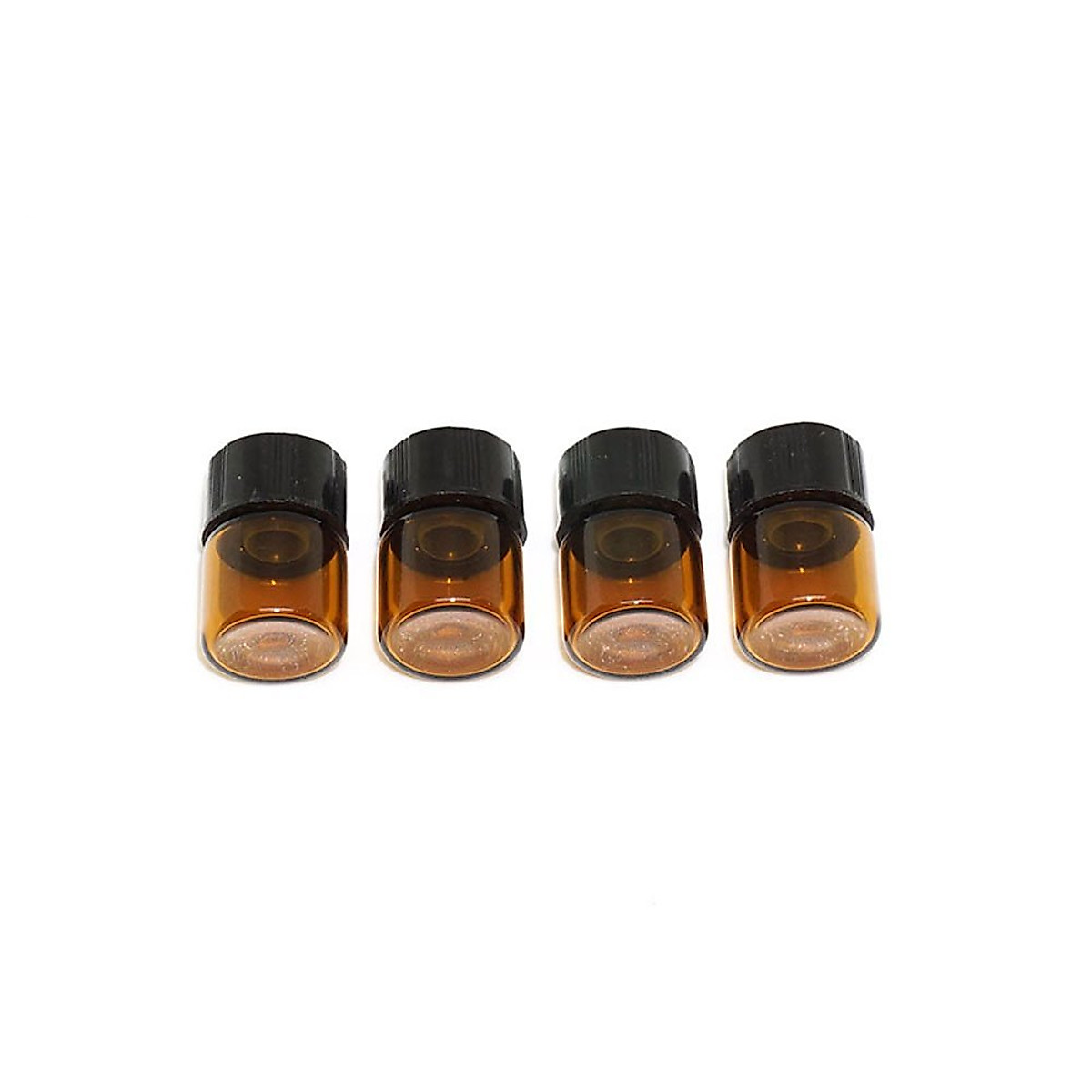 Wresty 100 Packs Essential Oil Bottles,1ml(1/4 dram) Mini Sample bottle Amber Glass Vials,With Orifice Reducers and Black Caps,With With 3 Free Dropper