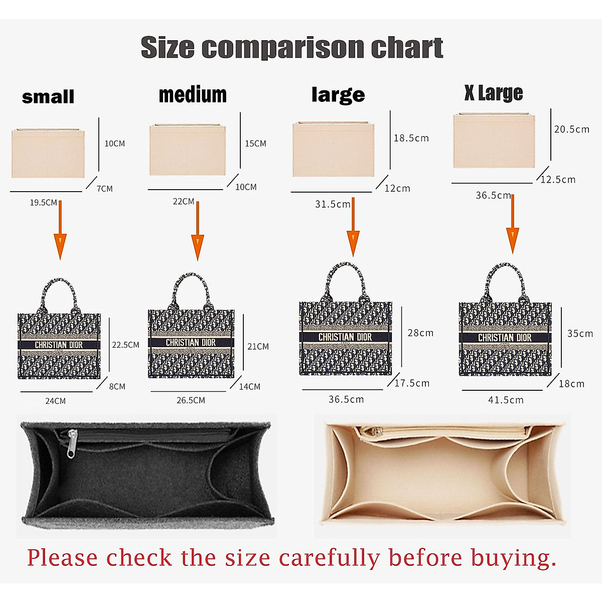 Lckaey christian for book tote small size bag organizer insert 2008khaki-medium