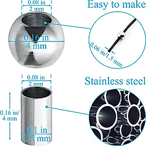 Ourtroness Morse Code Bracelet Making Kit, Includes Stainless Steel Round Spacer Beads, Long Tube Beads, Morse Code Decoding Card and Waxed Cord for DIY Jewelry Making(4mm)