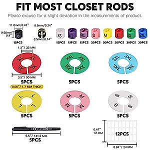 Mardatt 236Pcs Hanger Size Markers and Clothing Size Dividers for Clothes Rack Assortment Kit Including 200Pcs Hanger Size Markers 30Pcs Round Dividers 5Pcs Markers and Adhesive Labels