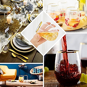 Efavormart 12 Pack - 14oz Clear Disposable Wine Glasses, Plastic Stemless Wine Tumbler with Gold Rim for Parties, Weddings, Picnics, Catered Events