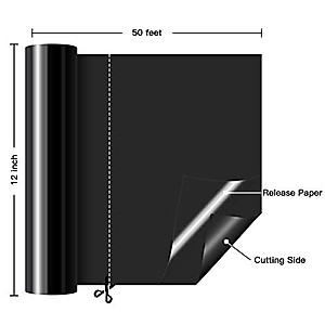 HTVRONT Black Permanent Vinyl for Cricut - 12" x 50 FT Black Vinyl Roll, Adhesive Vinyl Sheets for Cricut, Silhouette and Cameo