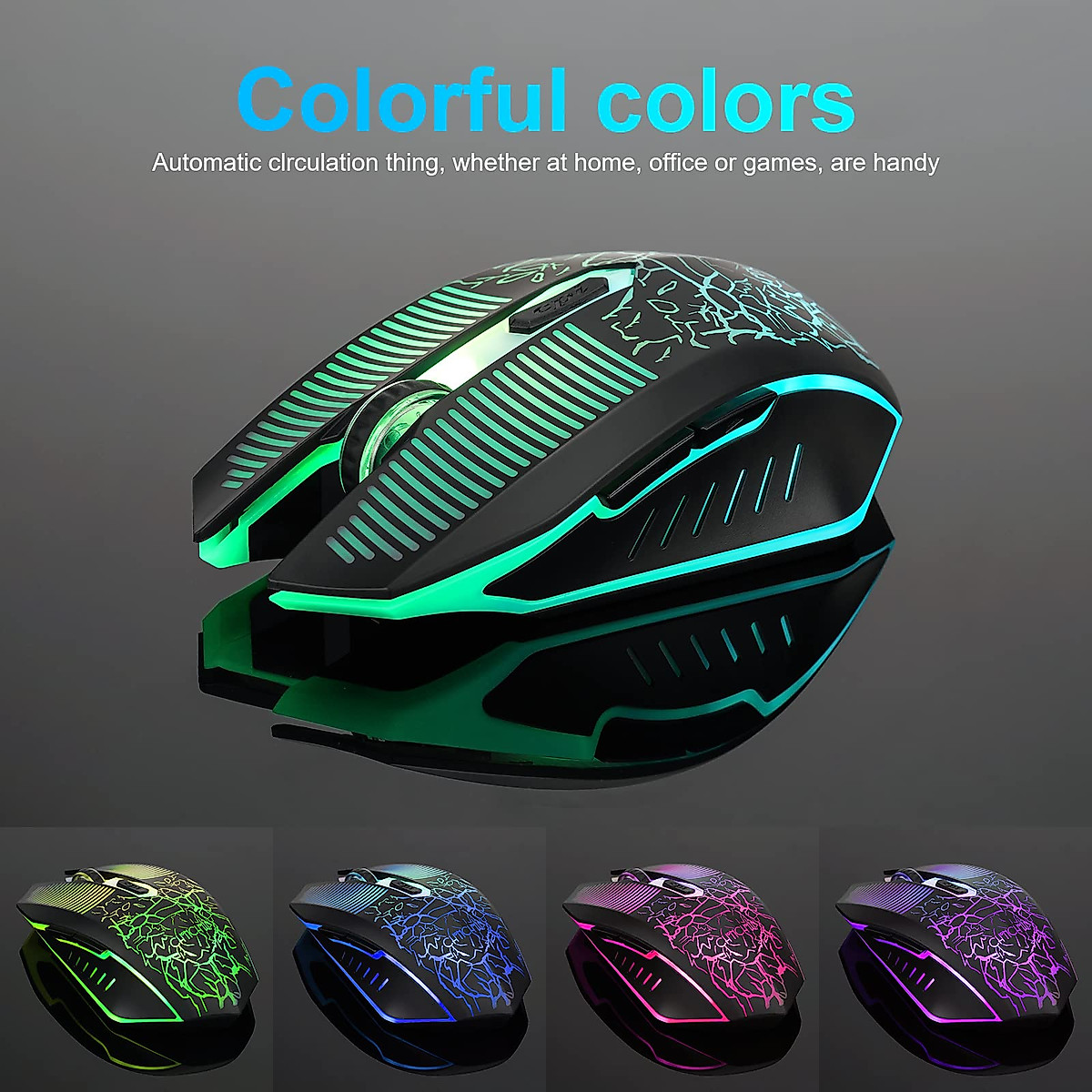 CHONCHOW Wireless Gaming Mouse Rechargeable LED Backlit 2.4G USB Receiver 3600 DPI Cordless Portable High Performance Compatible with PC Laptop MacBook iMac PS4 PS5 Switch Xbox one x(Black)