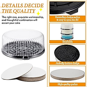 Tessco 10 Pieces 10-11 Inch Plastic Cake Containers with Lids and Thickened Cake Boards Round Cake Carriers Disposable Cake Holder with Lid Clear Cake Transport Container Clear Cake Box