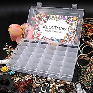 KLOUD City Jewelry Box Organizer Storage Container with Adjustable Dividers 36 Grids (Clear Plastic)
