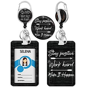 Black Stay Positive Badge Holder with Retractable Reel, Id Badge Holder Heavy Duty Retractable Clip, Vertical Work Card Name Tag Id Holder Badge Cover for Nurse Teacher Office Women Student Gifts