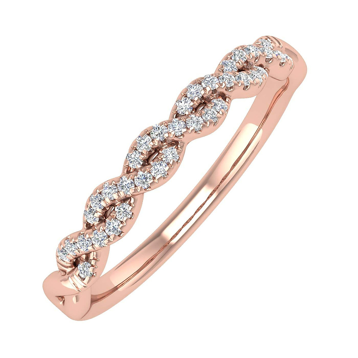 FINEROCK 1/10 Carat Twisted Diamond Wedding Band Ring in 10K Rose Gold (Ring Size 4.75)