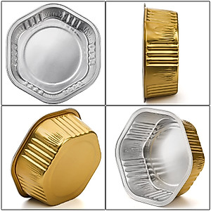 Frcctre 35 Pack Aluminum Foil Baking Cups with Lids, 13 Oz Disposable Hexagon Aluminum Foil Ramekins, Disposable Muffin Liners Cupcake Baking Cups for Dessert Pudding Party Wedding Birthday