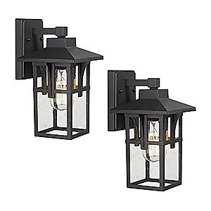 HWH INVESTMENT Outdoor Wall Light 2 Pack, Exterior Wall Sconce Light Fixtures with Seeded Glass, Farmhouse 1-Light Porch Light Waterproof for Patio Balcony Indoor, Matte Black, 5HX62B-2PK BK