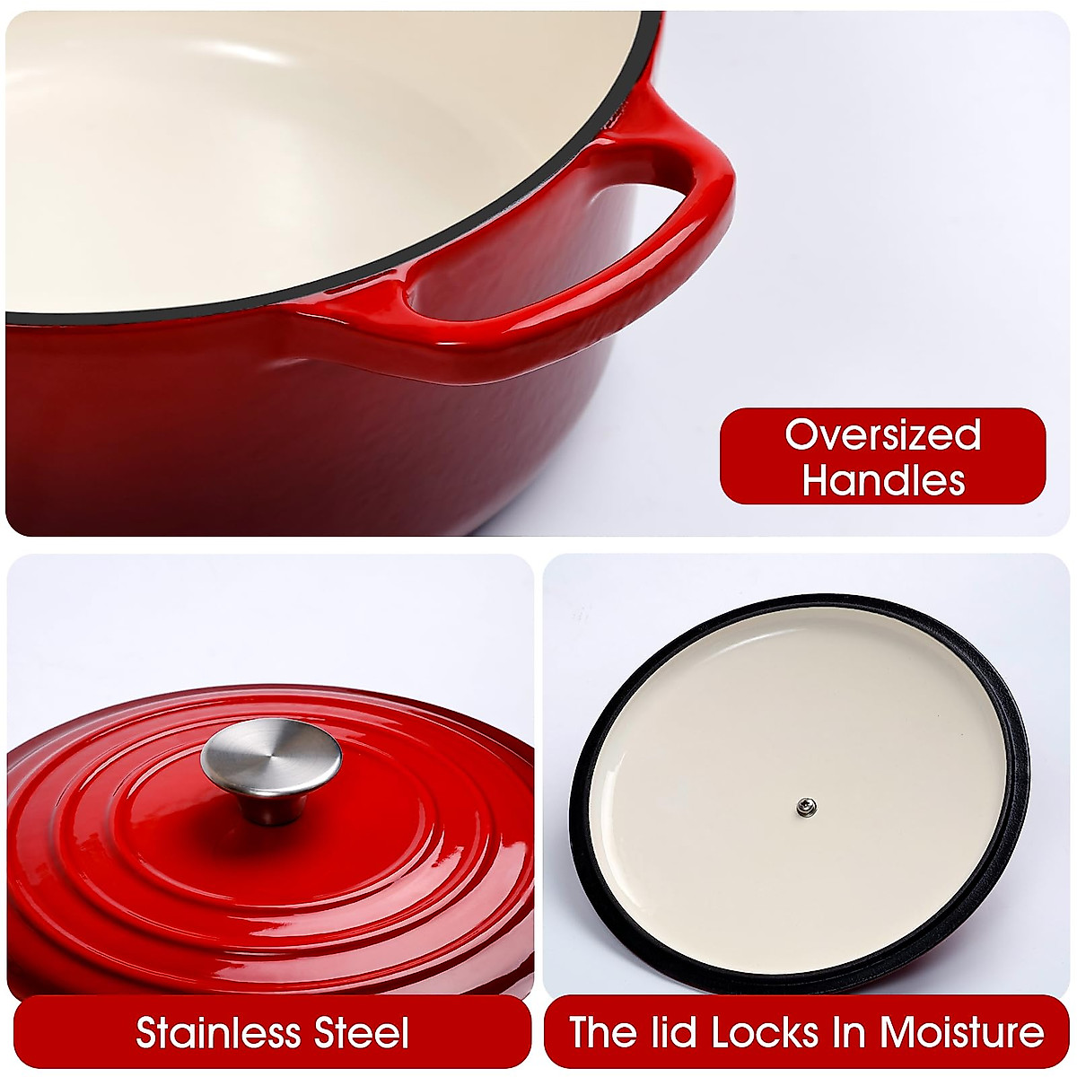 Generic 4.5 Quart Enameled Cast Iron Dutch Oven Pot with Lid, Dual Handles Enamel Dutch Oven, Non-Stick Round Dutch Oven for Bread Baking (Gradient Red), ZTG-CH-001