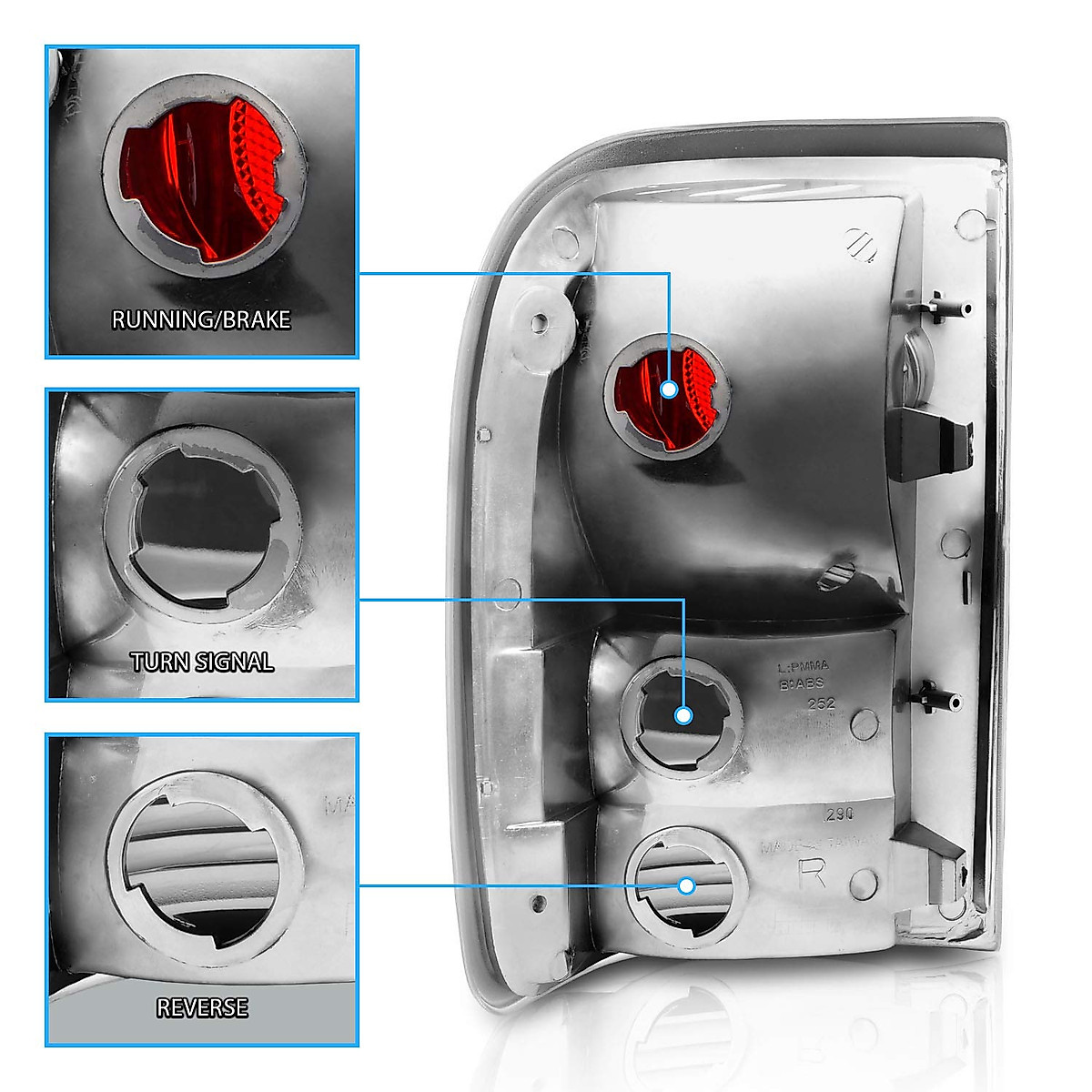 AmeriLite for 1993-1997 Ford Ranger Black JDM Replacement Brake Tail Lights Assembly Set - Passenger and Driver Side