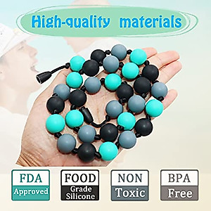 Sensory Chew Necklace for Kids, 2 Pcs Chewy Necklaces for Boys and Girls with Autism ADHD SPD, Silicone Fidget Teether Necklace for Toddler Teens to Reduces Anxiety and Stress