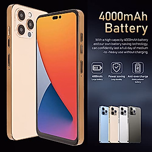 Zunate I14pro Max 6.7 in 4G Smartphone for Android, Unlocked Mobile Phone with 4GB RAM 64GB ROM, 128GB Supported, Face ID, 4000mAh, 8MP 16MP, Cell Phone for Senior Students(Gold)