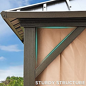 YITAHOME 10x12ft Hardtop Gazebo with Nettings and Curtains, Heavy Duty Double Roof Galvanized Steel Outdoor Combined of Horizontal Vertical Stripes Roof for Patio, Backyard, Deck, Lawn (Bronze)