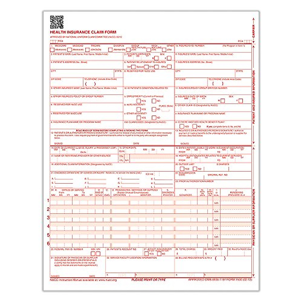 ComplyRight CMS 1500 Healthcare Billing Form - 02/12, Laser, 2500-Count (CMS12LC)