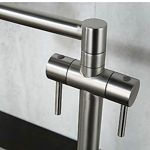 LEEOX Pot Filler Faucet, Solid Brass Kitchen Faucet, Deck Mount Kitchen Sink Faucet with Double Swing Arm, Dual Handle Hot and Cold Water Kitchen Mixer Tap,Gold (Color : Brushed Nickel)