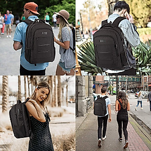 Tzowla Travel Laptop Backpack,Durable Water Resistant Anti-Theft 50L Extra Large 17.3 Inch with USB Charging Port and Lock Fit Computer Business Bookbag for Women Men Gift-Black