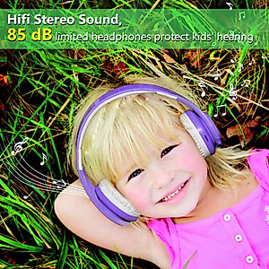 Woice Kids Wireless Bluetooth Headphones Volume Limited 85db/110db Stereo Sound Over-Ear Foldable Children Headphones with Mic SD Card Slot up to 16 Hours Play time for Boys Girls Adults (Purple)
