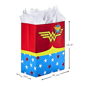 Hallmark 13" Large Wonder Woman Gift Bag with Tissue Paper for Birthdays, Mother's Day, Nurses Day, Graduations, Valentines Day, Teacher Appreciation or Any Occasion