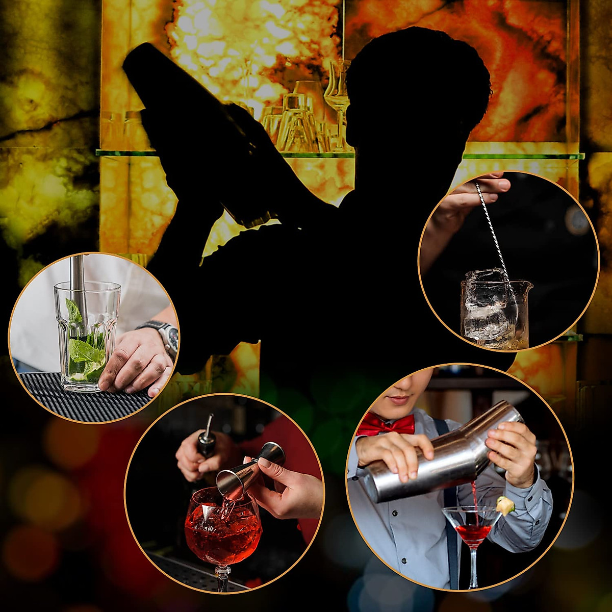 25 oz Crystal Cocktail Mixing Glass Set - Bartender Kit for Drinking Lover - Stainless Steel Hand Shaker, Spoon, Ice Tongs, Jigger, Pourer, Strainer & Muddler for Home Bar