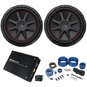 KICKER (2) 43CVR124 COMPVR 800 Watt 12" 4-Ohm DVC Car Stereo Sub Bundle with Rockville RWK41 4 Gauge Complete Car Amp Wiring Kit and Krypton-M2 3000 Watt Peak/750w RMS 1 Ohm Car Audio Amp (4 Items)
