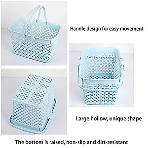 Anyoifax 2 Pack Portable Shower Caddy Tote, Plastic Storage Basket with Handle Bath Organizer Bin for Bathroom, Pantry, Kitchen, College Dorm, Set of 2, Blue & Green