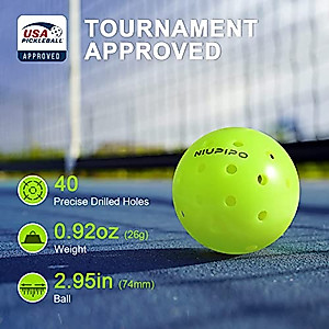niupipo Pickleball Balls/Pickleball Net, Outdoor Pickleball Balls, USAPA Approved Pickle Balls/Portable Pickle Ball nets for Tournament, High Elasticity & Durable, 3/6/12/36/100 Pickleball Balls Pack