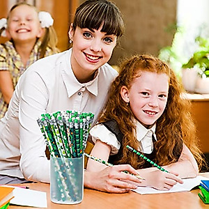 St Patrick's Day Pencils with Eraser Wood Shamrock Pencils Lucky Shamrock School Pencils Cute Green Pencils for St Patrick's Day Party Kids Awards Classic Holiday School Supplies (40)