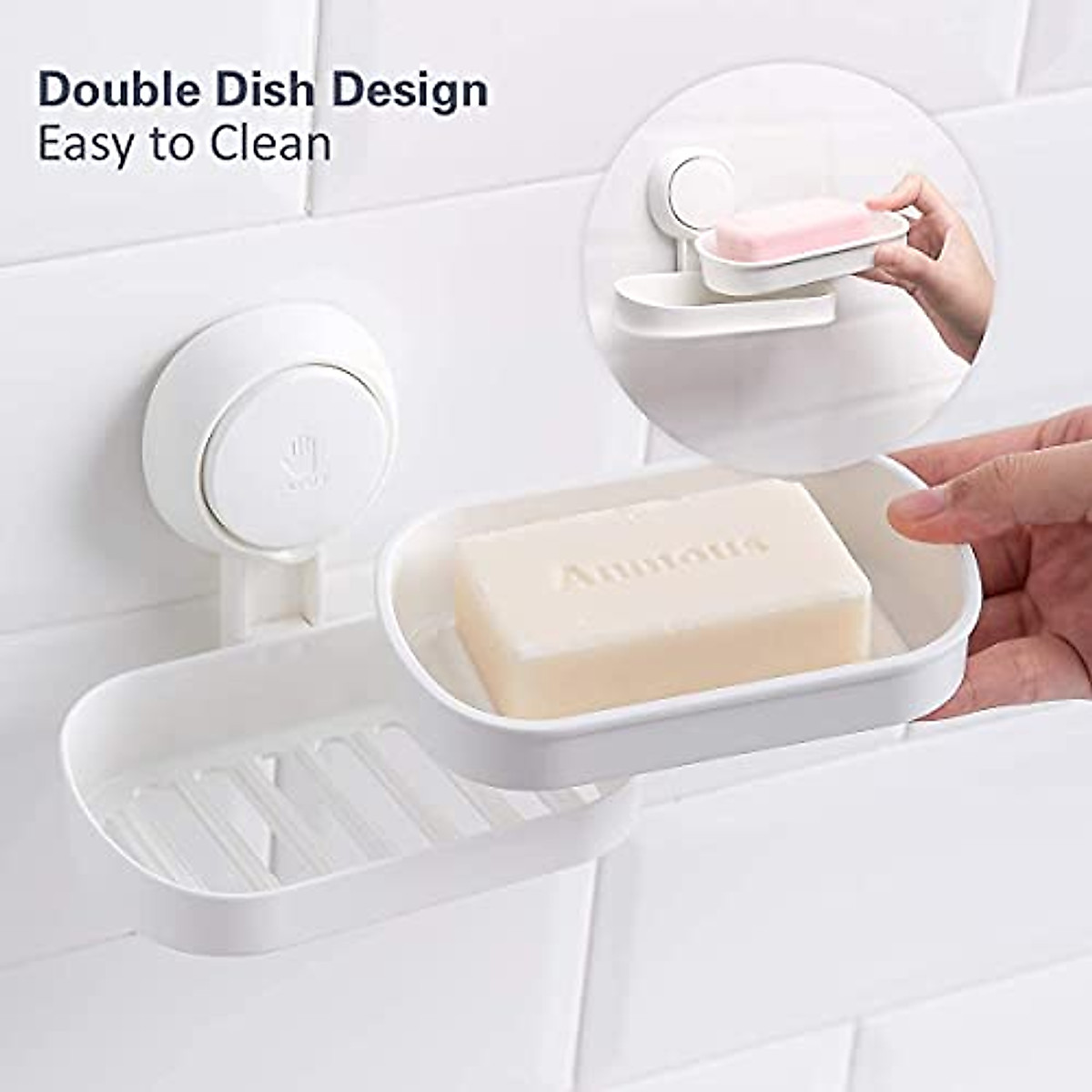 TAILI Bathroom & Kitchen Suction Cup Storage Basket Set Pack of 2 Wall Mounted Organizer for Shampoo,Soap, Conditioner, Shower Caddy Drill-Free with Vacuum Suction Cup for Kitchen & Bathroom