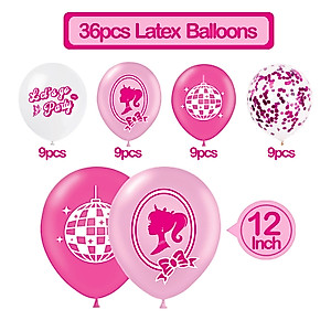 36 Pcs Pink Girls Balloons Birthday Party Supplies Hot Pink Balloons for Pink Princess Doll Theme Party Decorations for Girls Birthday, Baby Shower,Bachelorette Party